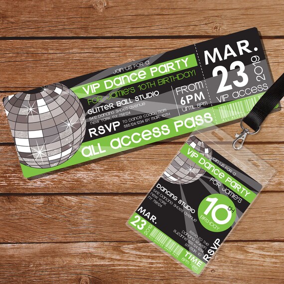 Dance Party Invitation for Boys - Dance Party VIP Badge - Boy Dance ...