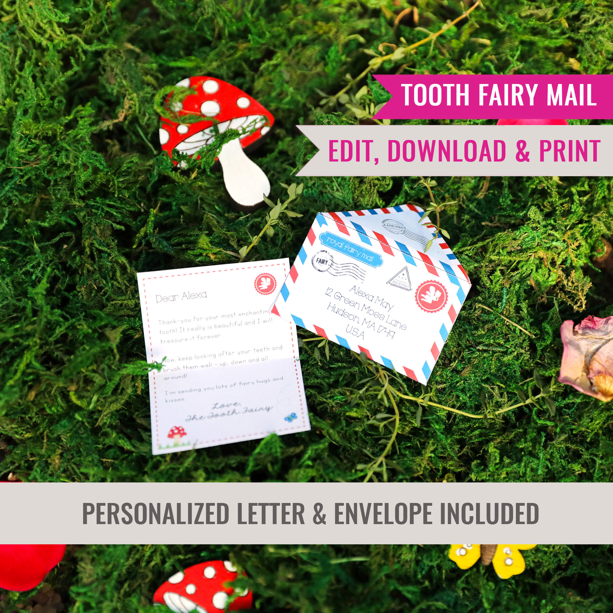 Fairy Garden Letter Mail Post Mini Tooth Fairy Note and Envelope ...