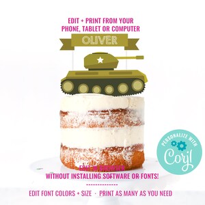 Army Tank Birthday Party Cake Topper for a Boy Modern Army Party Cake ...