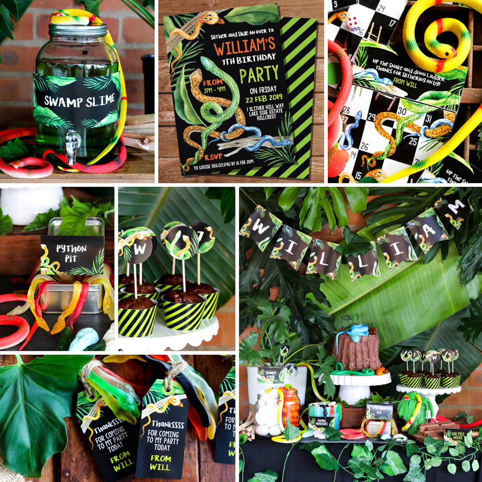 Snake Party Printable Decorations - Snake Party Decor - Reptile Party ...