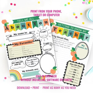 Favorites Teacher Survey Printable Back to School Questionnaire for ...