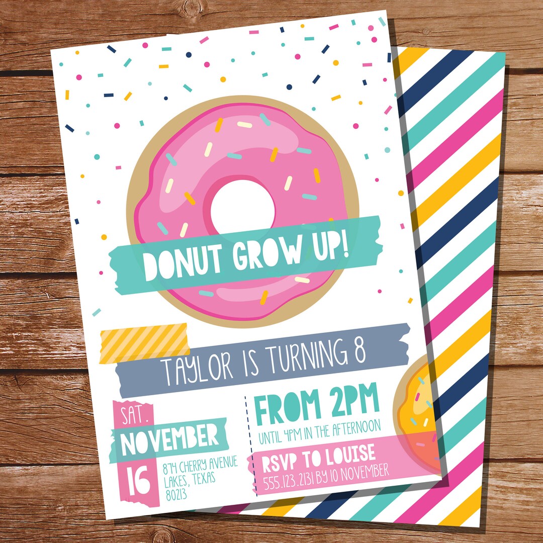 Donut Party Invitation Donut Grow up Donut Invitation Donut Birthday ...