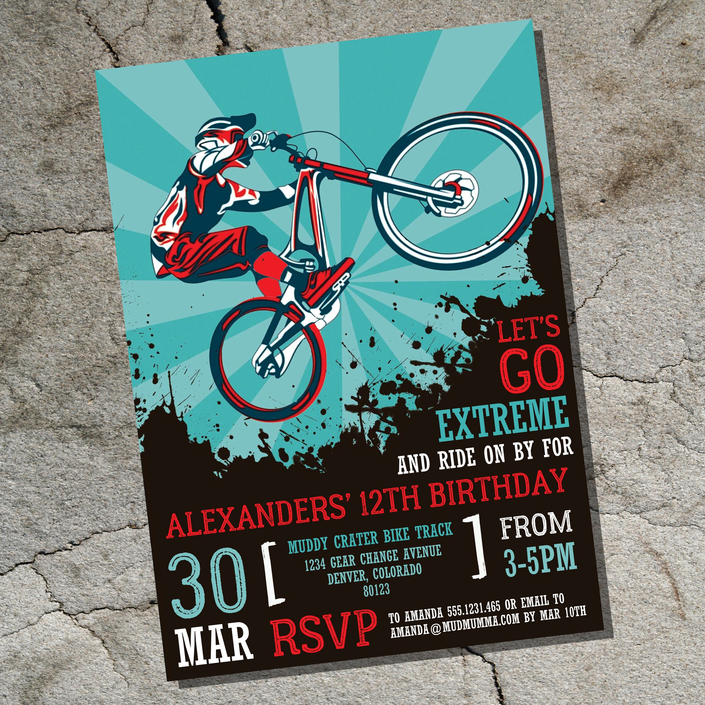 BMX Bike Party Invitation Mountain Bike Party Invitation | Etsy