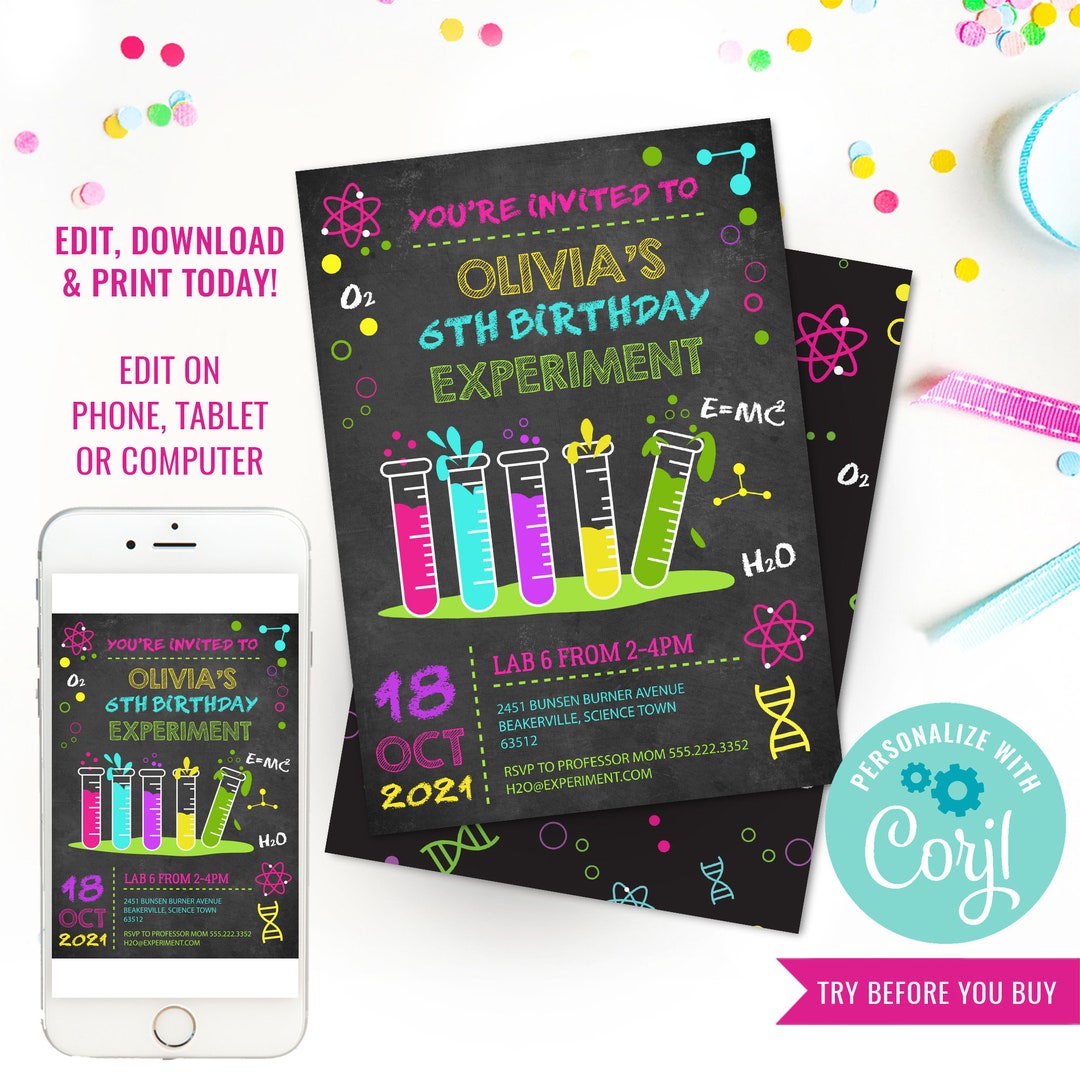 Science Experiment Party Invitation for a Girl Girl Science Lab Party ...