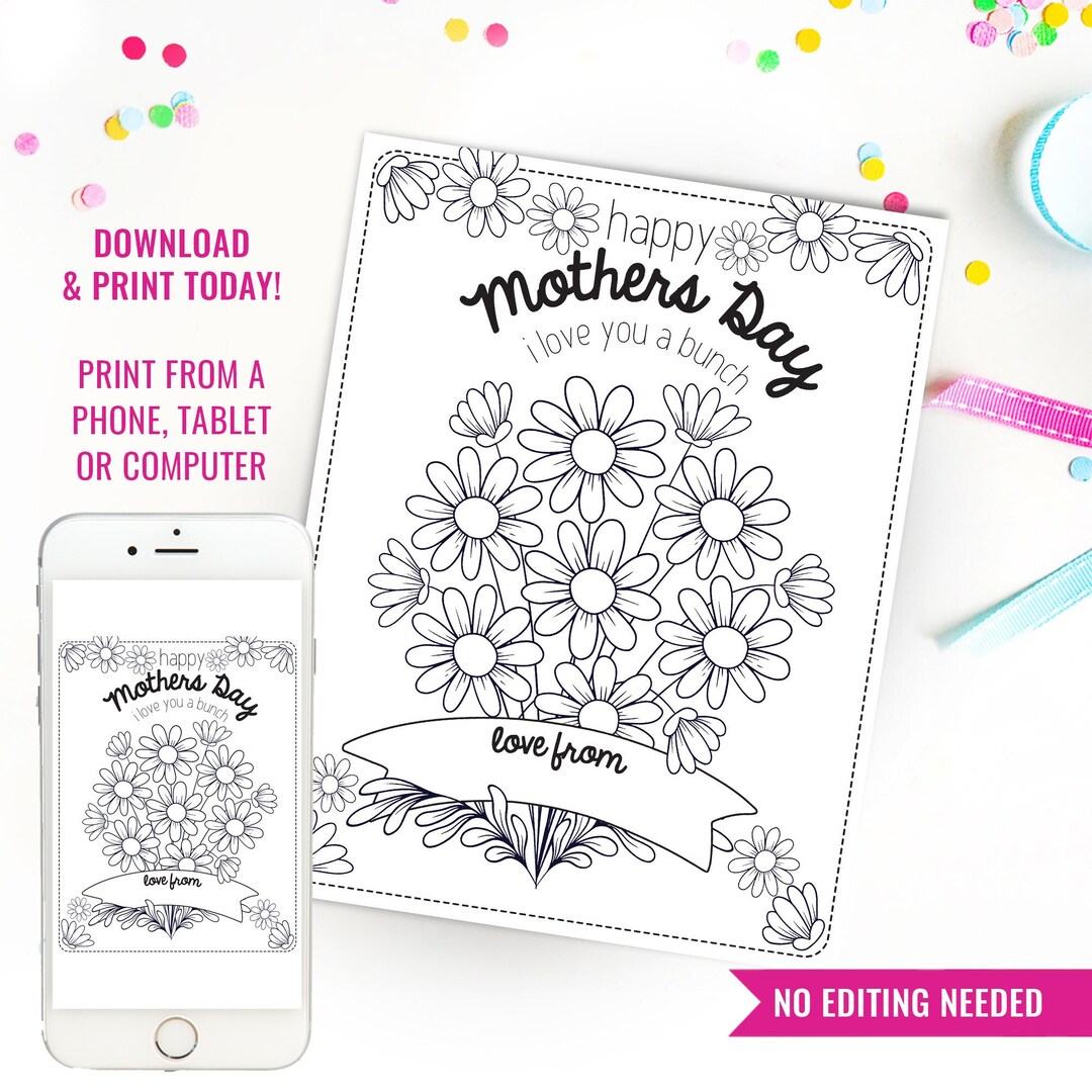 Mothers Day Coloring-in Flower Bouquet - Gift for Mom - Mothers Day ...