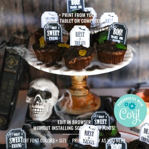 Halloween Party Tombstone Cupcake Toppers Halloween Graveyard Party ...