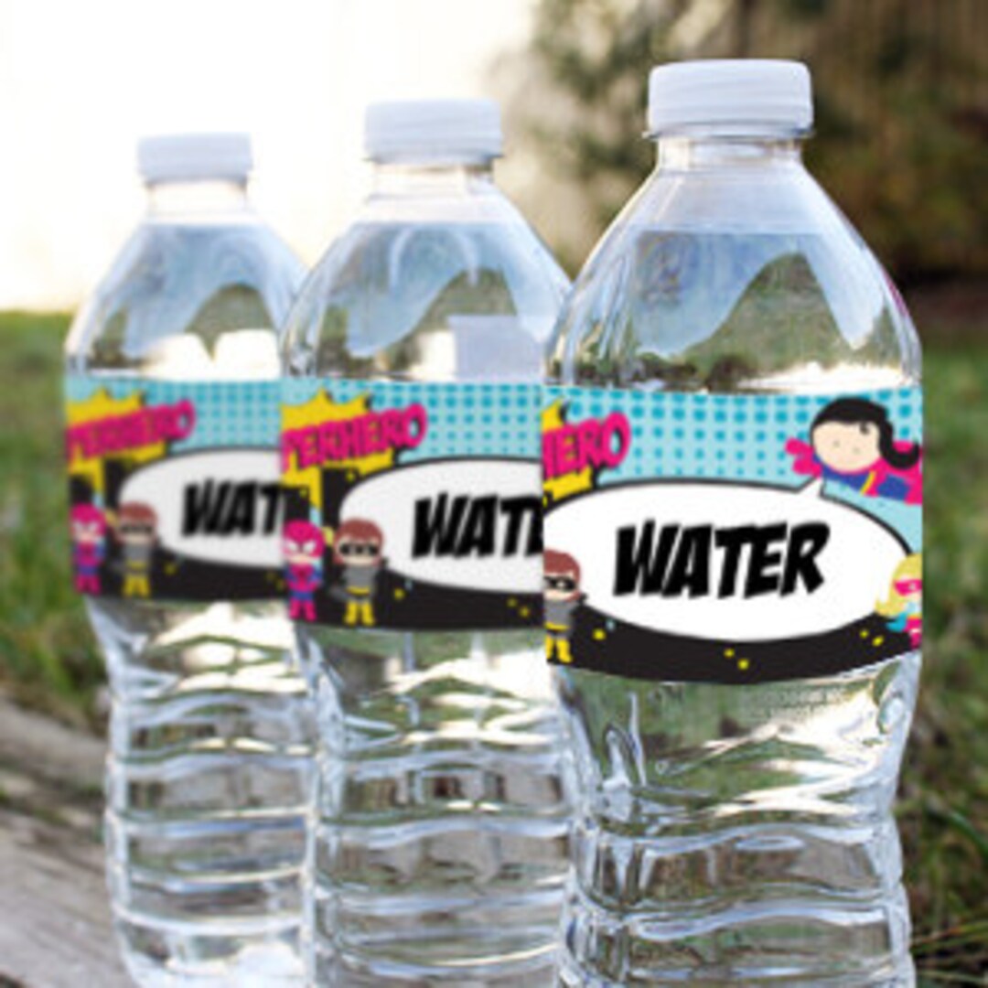 Girl Superhero Water Bottle Labels Instant Download File - Etsy
