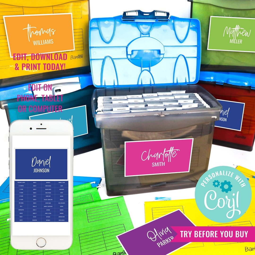 Home Organization Printable Labels Filing System Milestone File Tab ...