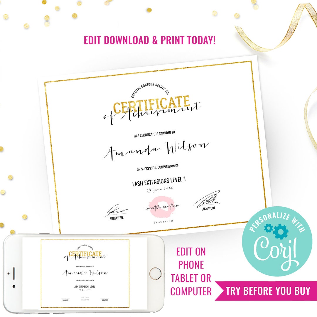 DIY Certificate of Achievement Template Certificate of Completion Award ...