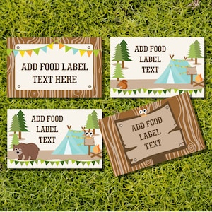 Camping Birthday Party Tent Cards Food Labels Buffet Cards Food Tags ...