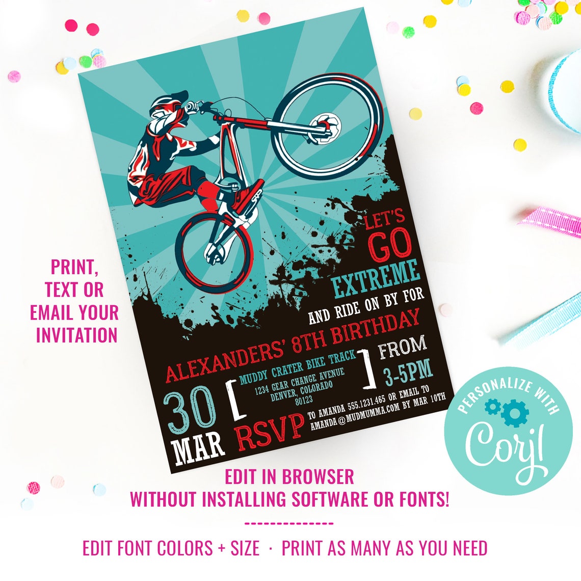 BMX Bike Party Invitation Mountain Bike Party Invitation | Etsy