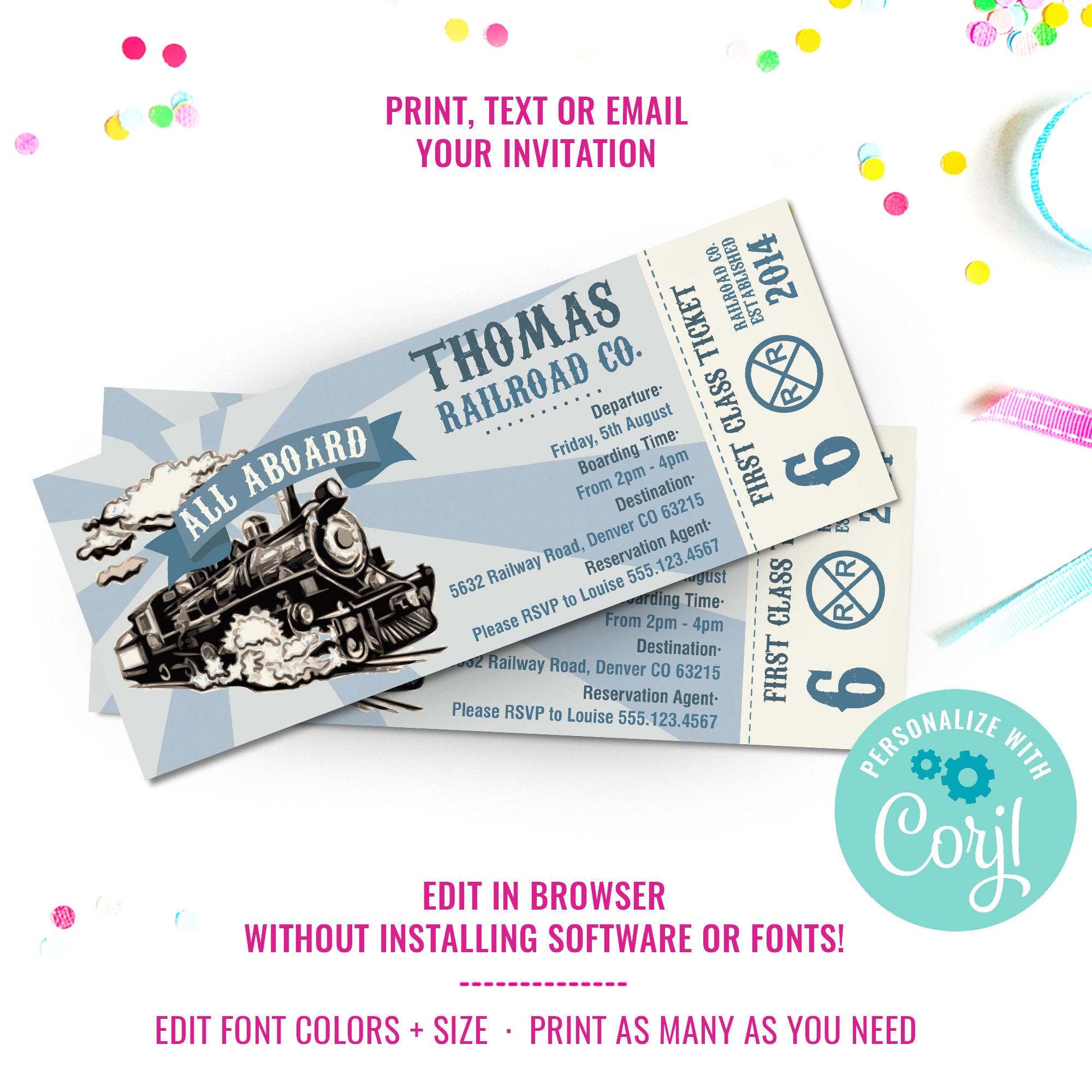 Train Party Ticket Invitation Train Ticket Invitation - Etsy
