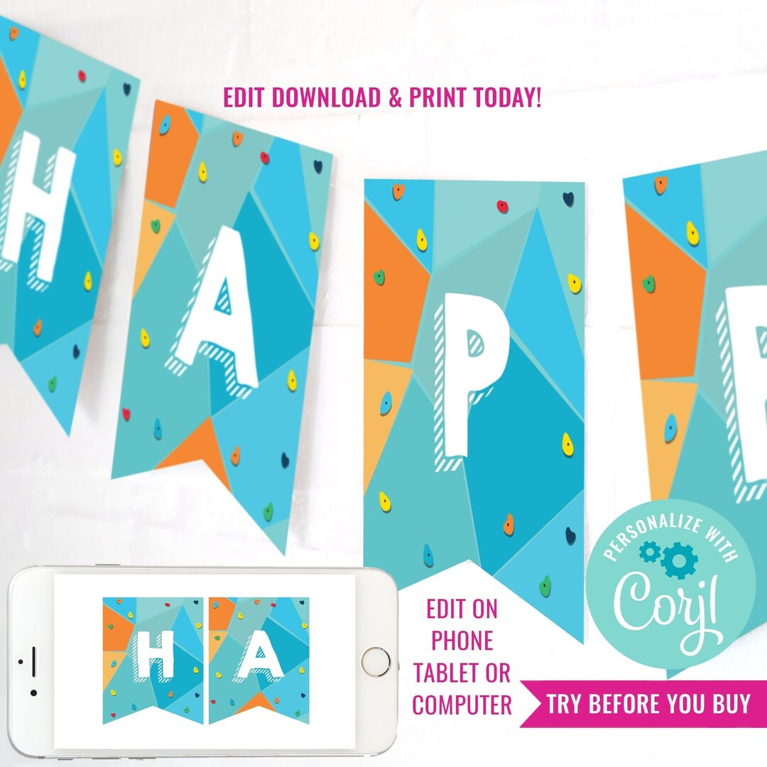 Boy Birthday Party Rock Climbing Birthday Banner Indoor Climbing Party ...