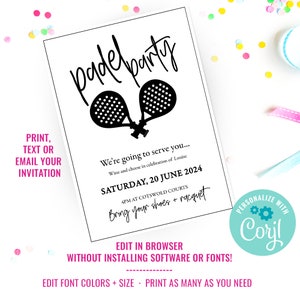 Birthday Party Padel Invitation Classic Padel Birthday Invite for ...