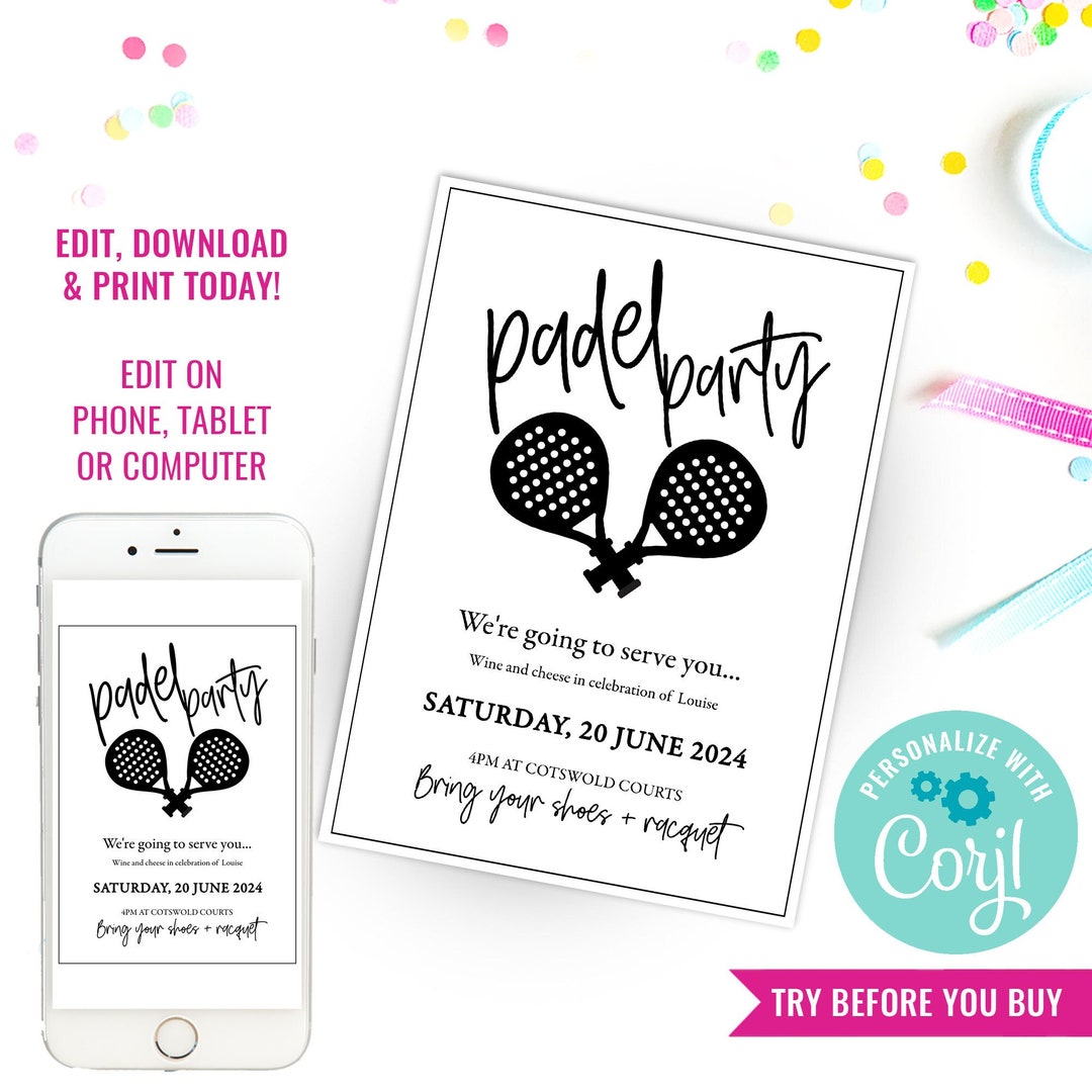 Birthday Party Padel Invitation Classic Padel Birthday Invite for ...
