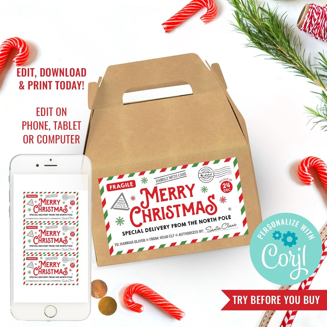 Editable Christmas Eve Box Label Christmas Eve Gable Box Label Elf Mail ...