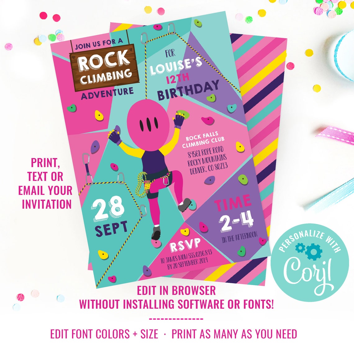 Rock Climbing Party Invitation for Girls Indoor Climbing - Etsy