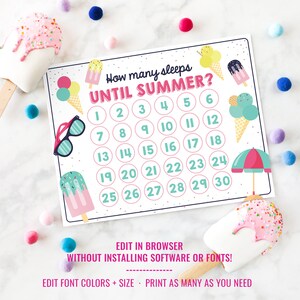 Countdown Calendar for Girls - Printable Countdown Calendar - Countdown ...