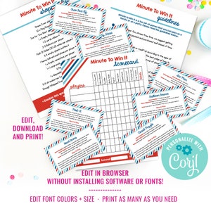 Minute to Win It Game Cards Activity Family Games Night Cards DIY ...