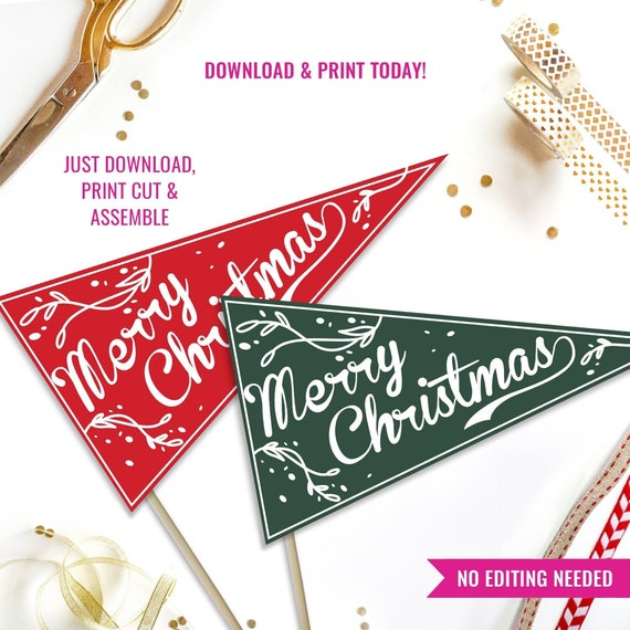 Merry Christmas Printable Pennant Flag - DIY Gift Printable Christmas ...