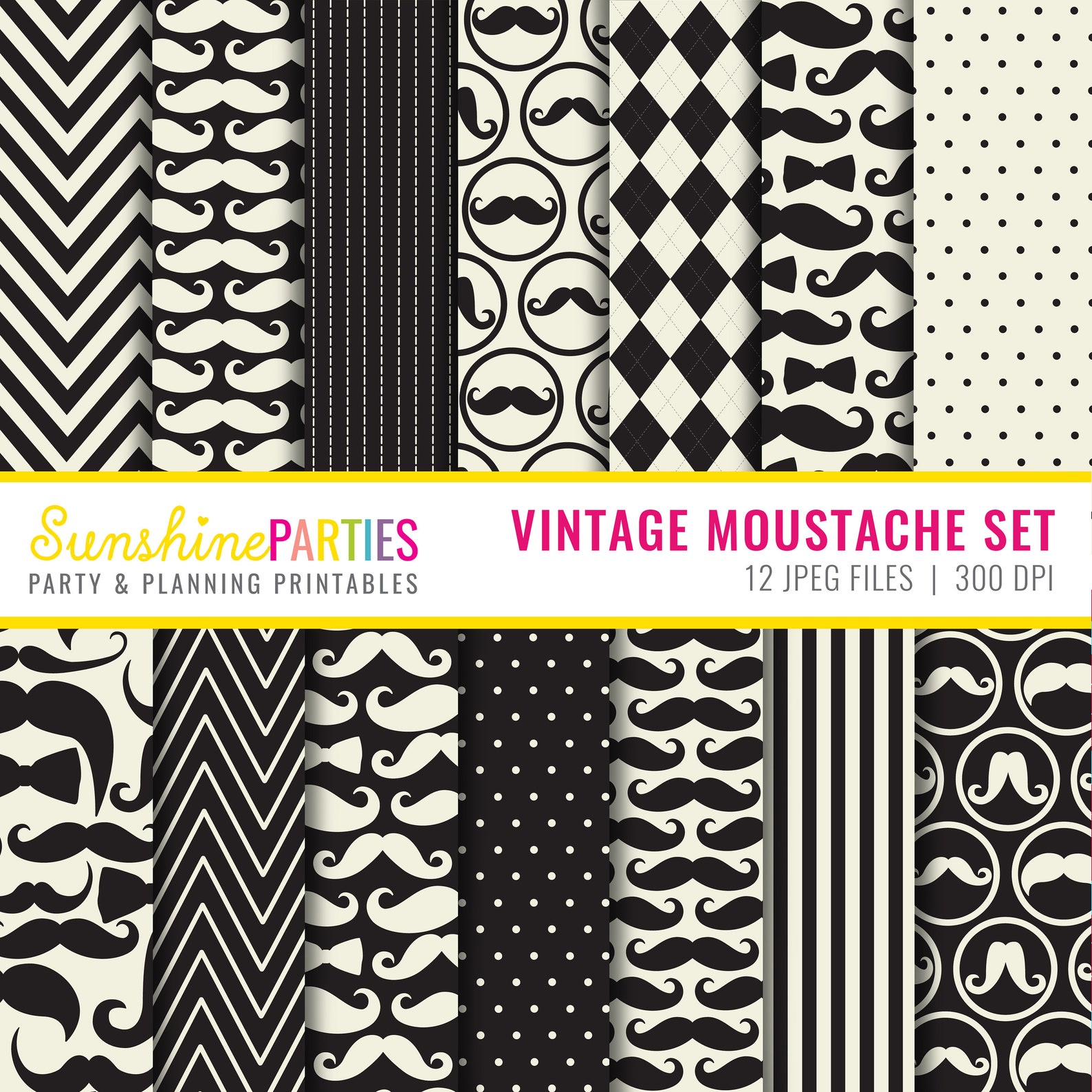 Mustache Digital Paper Set Moustache Digital Paper Bundle | Etsy