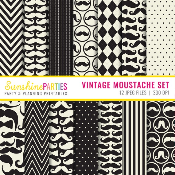 Mustache Digital Paper Set - Moustache Digital Paper Bundle - Vintage ...