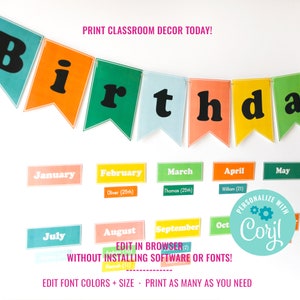 Teachers Classroom Birthday Banner Set Editable Classroom Birthday ...