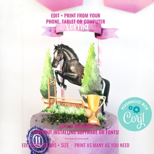 Horse Show Jumping Party Cake Topper Watercolor Horse - Etsy
