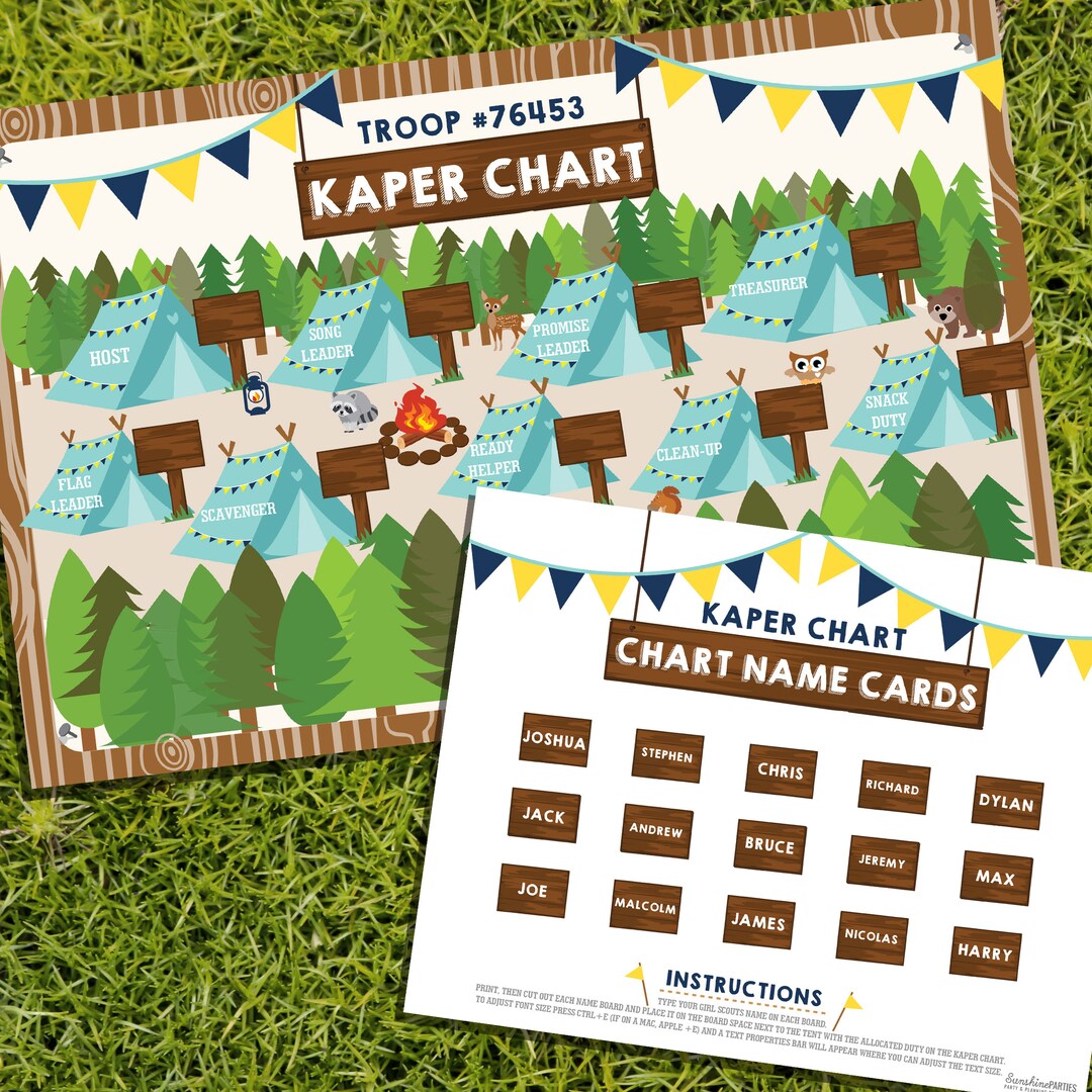 Scout Kaper Chart Editable Kaper Chart Printable Kaper Chart Tabloid ...