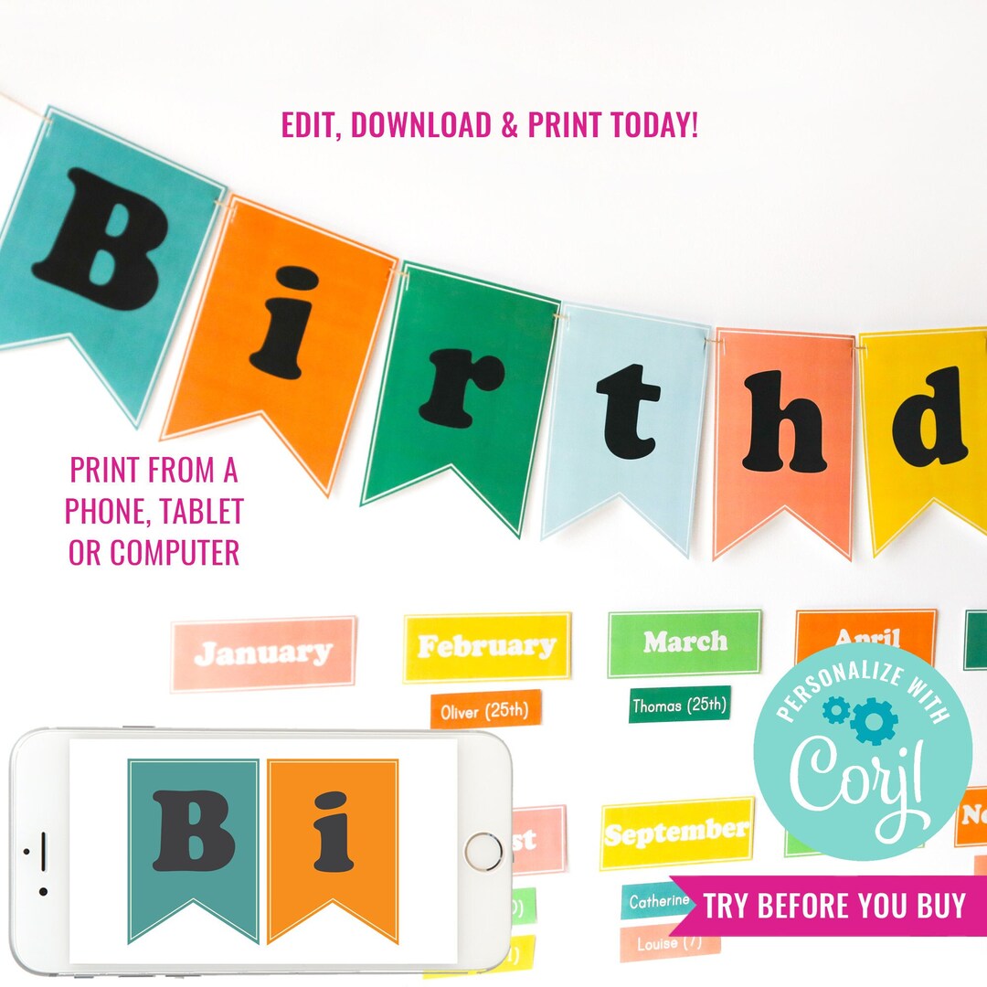 Teachers Classroom Birthday Banner Set Editable Classroom Birthday ...