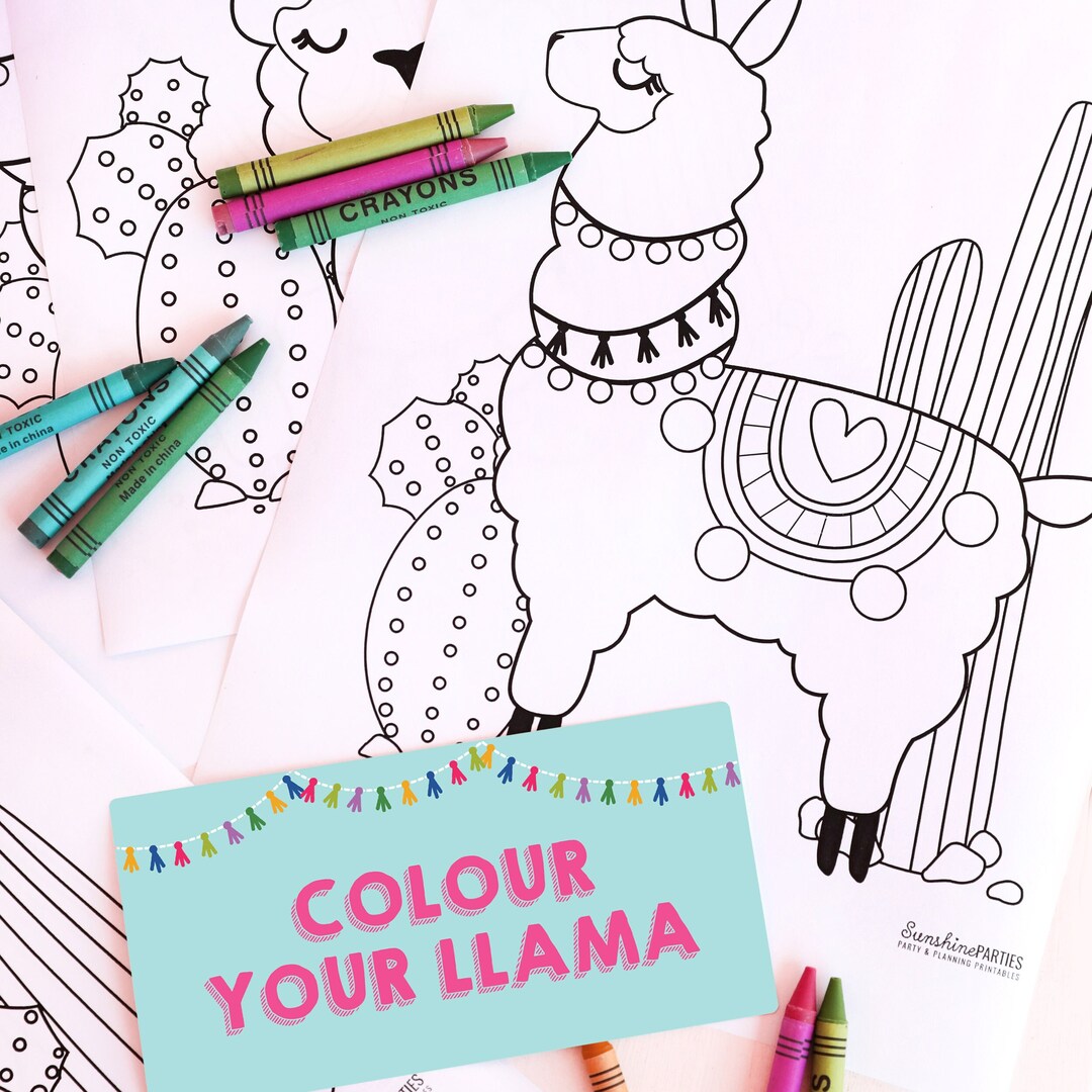 Girls Llama Birthday Party Coloring Page Cute Alpaca Party Coloring ...