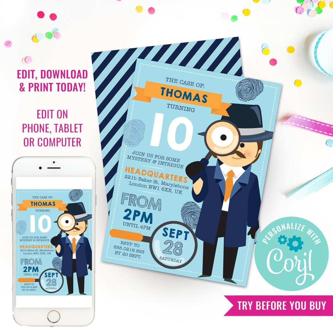 Boy Birthday Party Detective Invitation Spy Party Invitation Secret Agent Birthday Party Invite ...