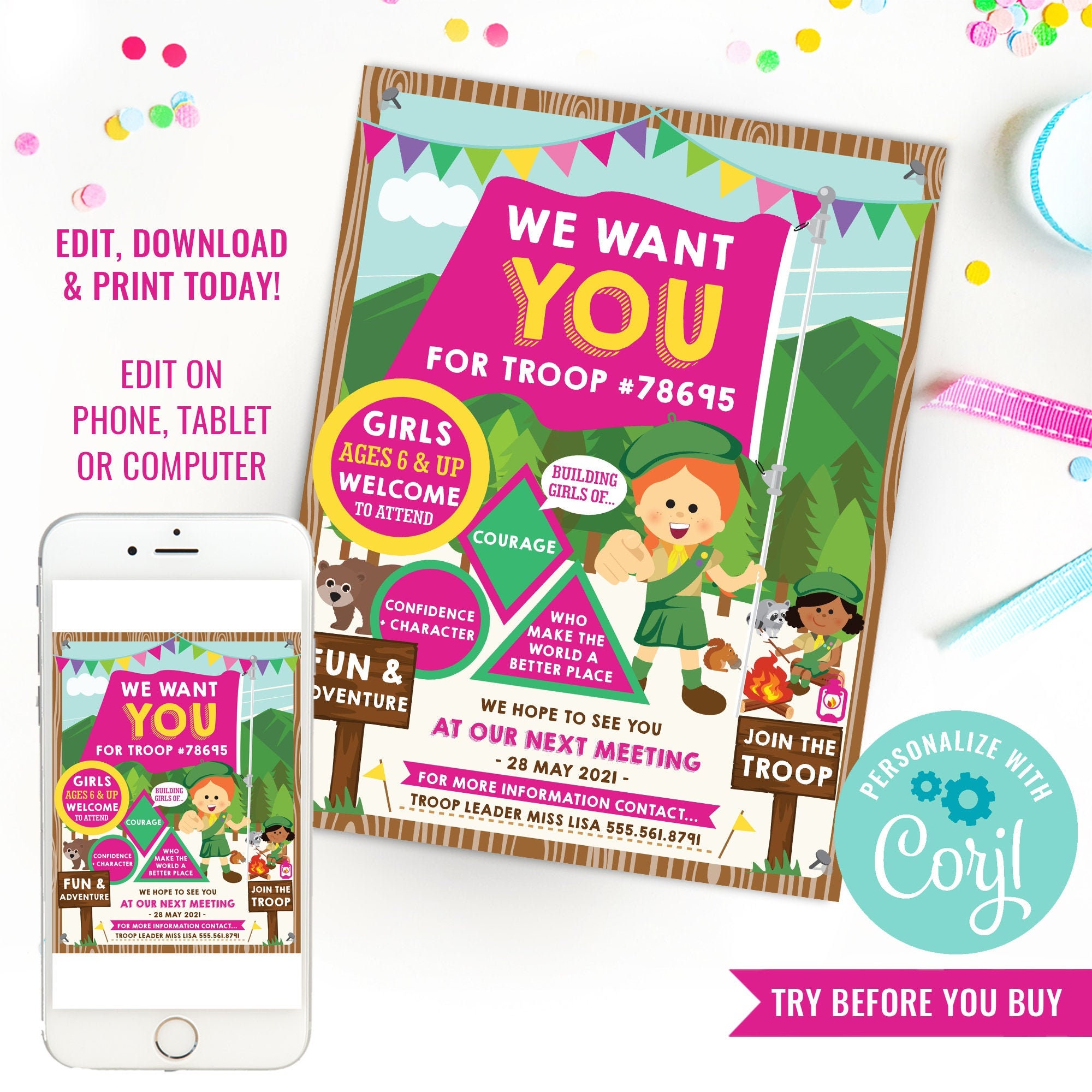 Girl Scouts Recruitment Flyer Printable - Girl Scout Recruitment Poster ...