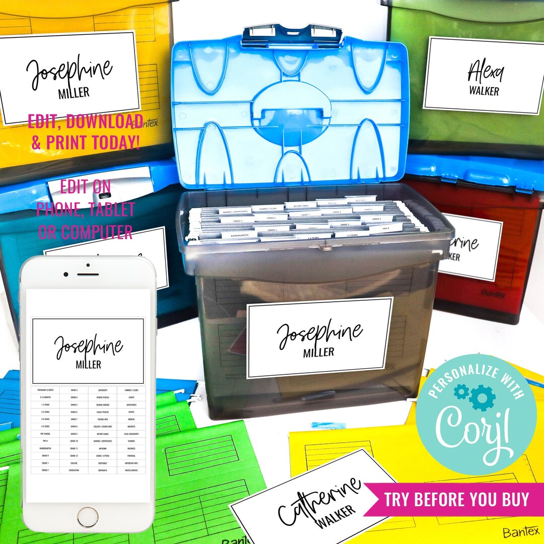 Printable Labels Filing System Milestone File Tab Organization Modern ...