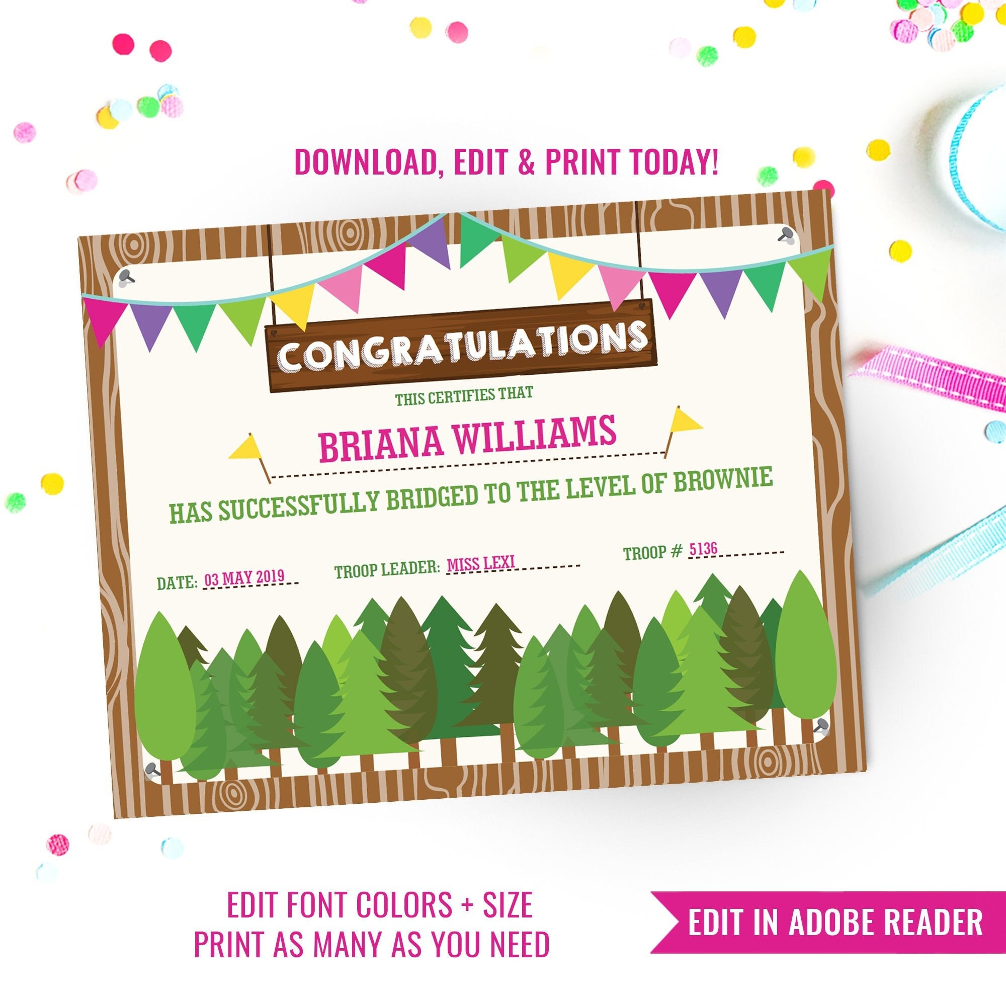 Girl Scout Bridging Ceremony Certificate - Girl Scout Certificate ...