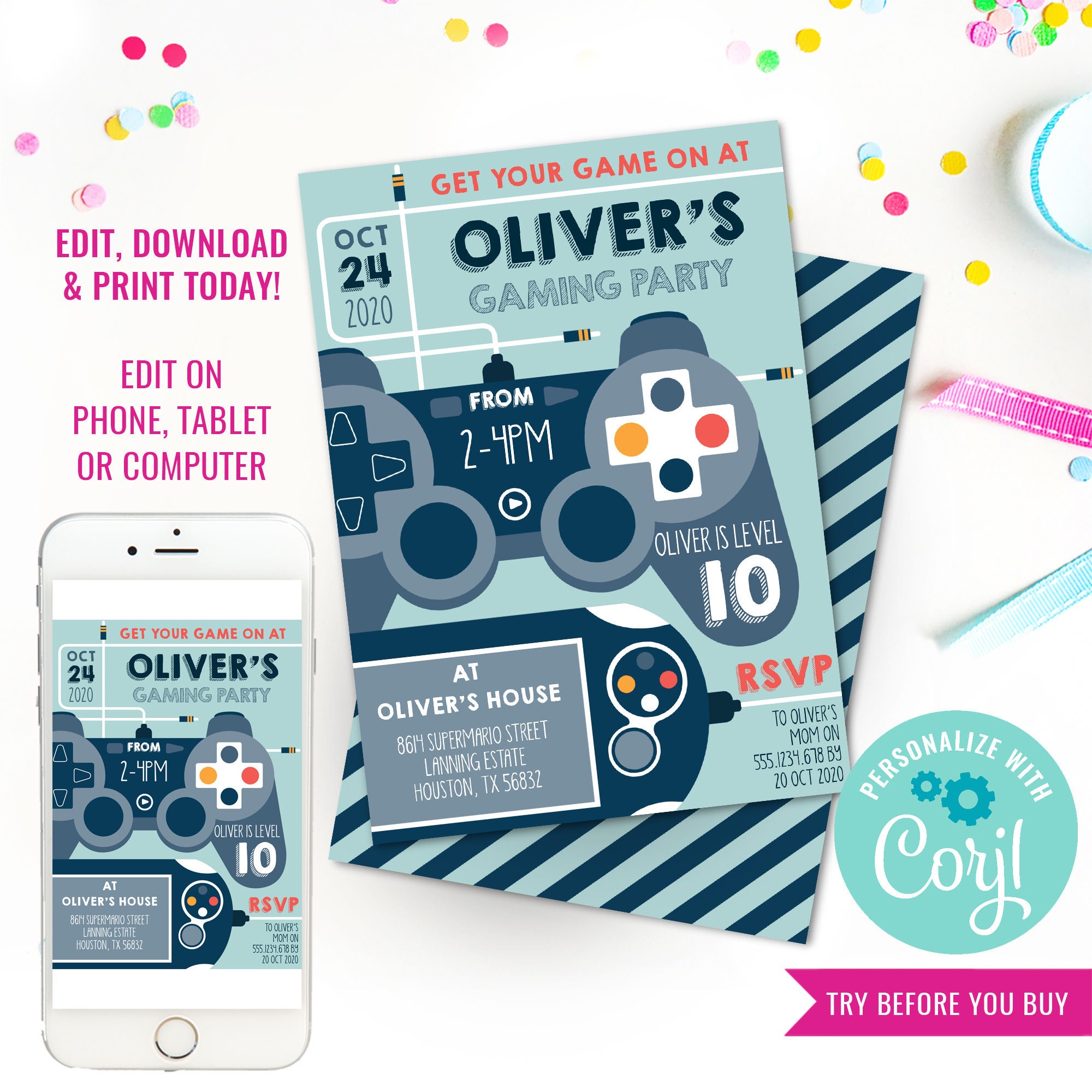 Gaming Party Invitation Video Game Invitation Gamer Party | Etsy