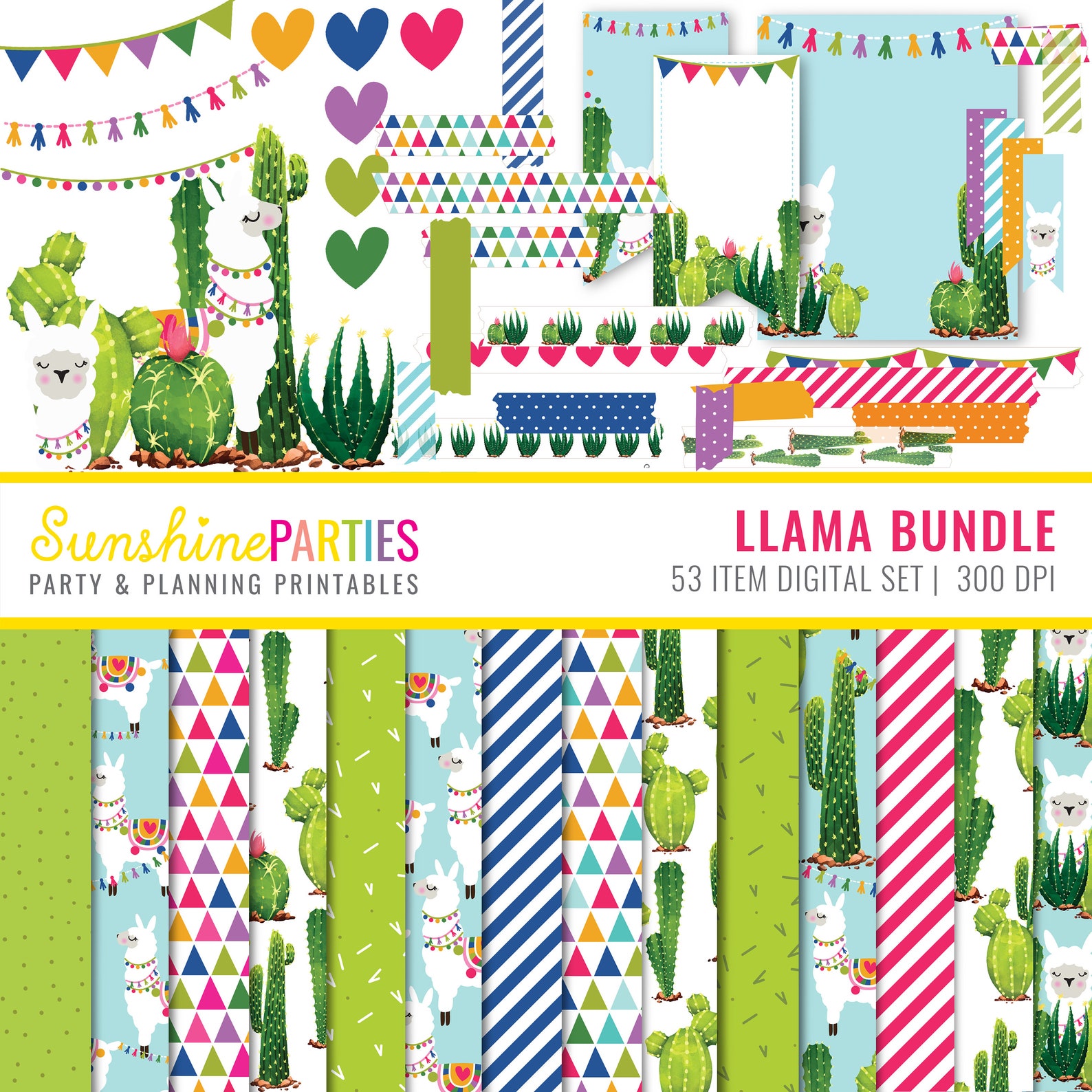 Llama Digital Paper Set Digital Paper Bundle Tags Washi | Etsy