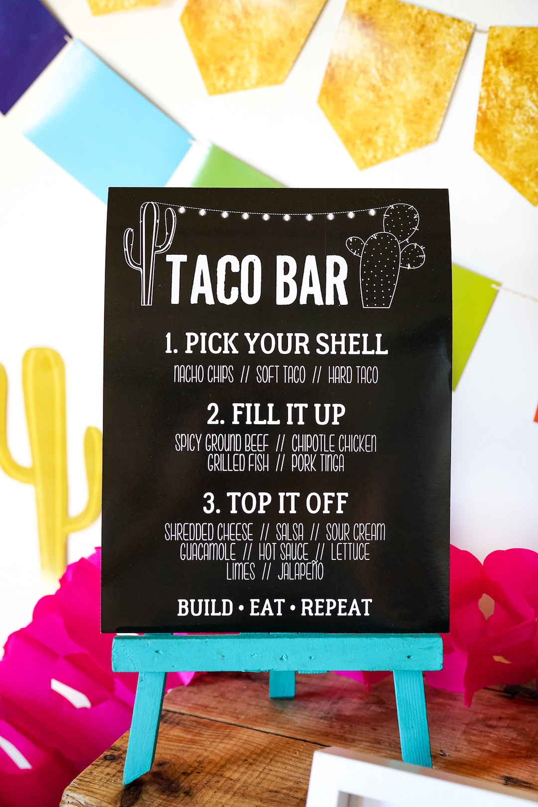 Mexican Fiesta Taco Bar Instruction Sign Taco Bar Directions Tex Mex ...