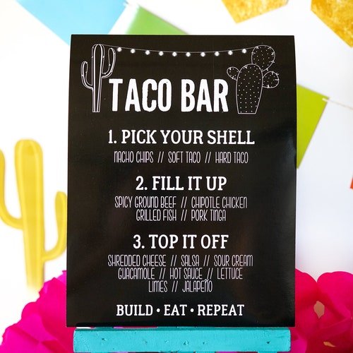 Editable Taco Bar Menu Sign Fiesta Party Menu Mexican Party | Etsy