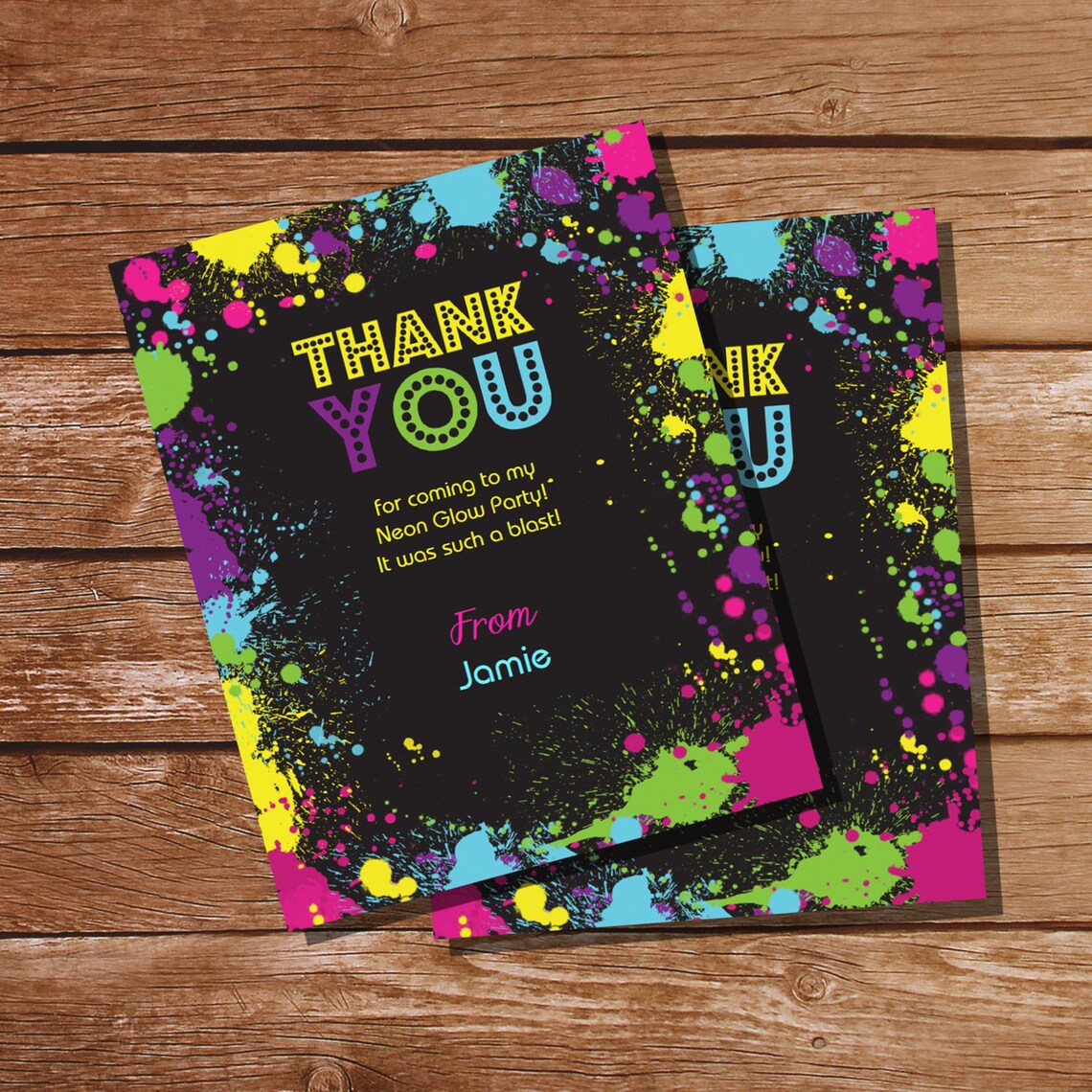 Neon Glow Party Thank You Cards Instantly Downloadable and | Etsy