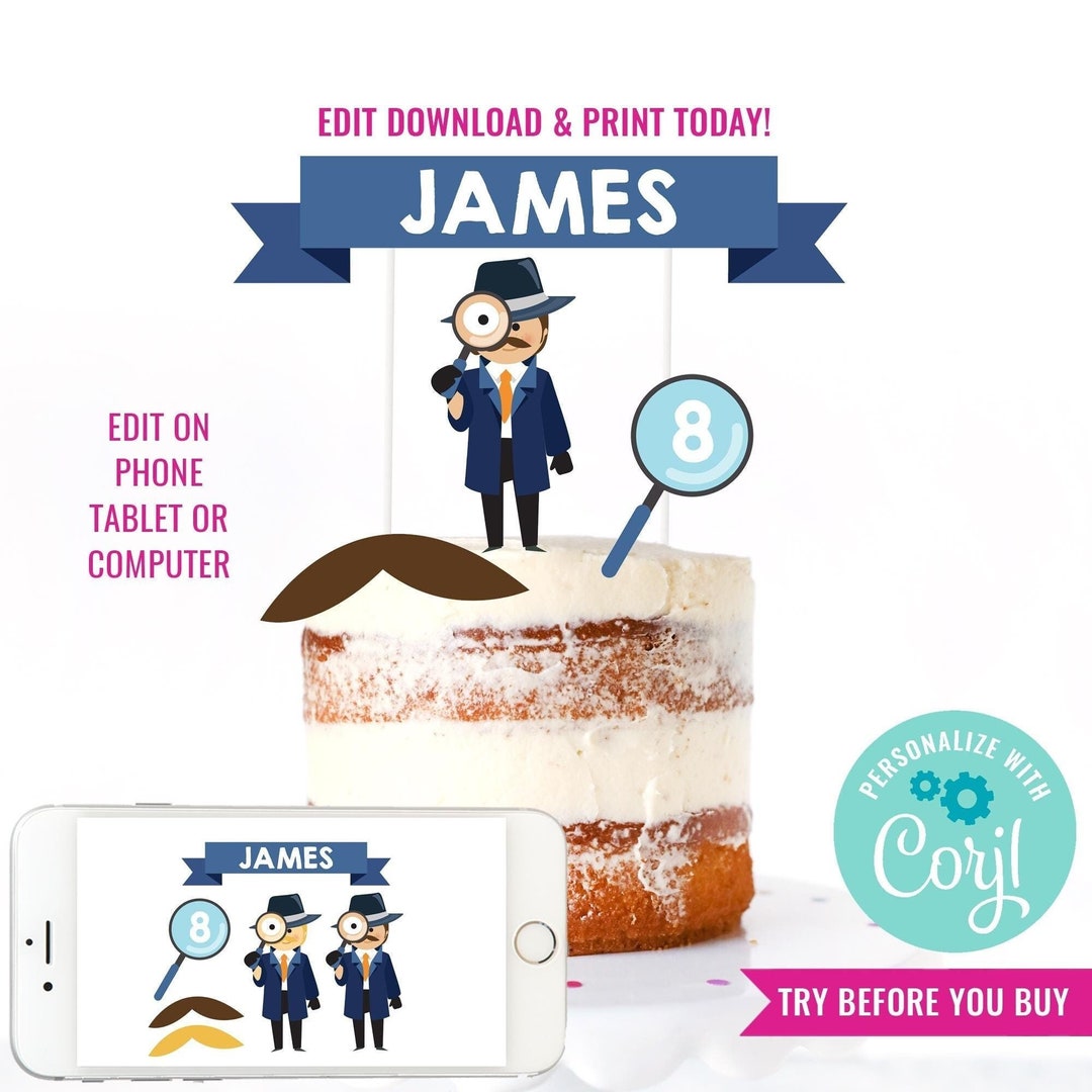 Boys Birthday Party Cake Topper Detective Party Secret Agent Birthday ...