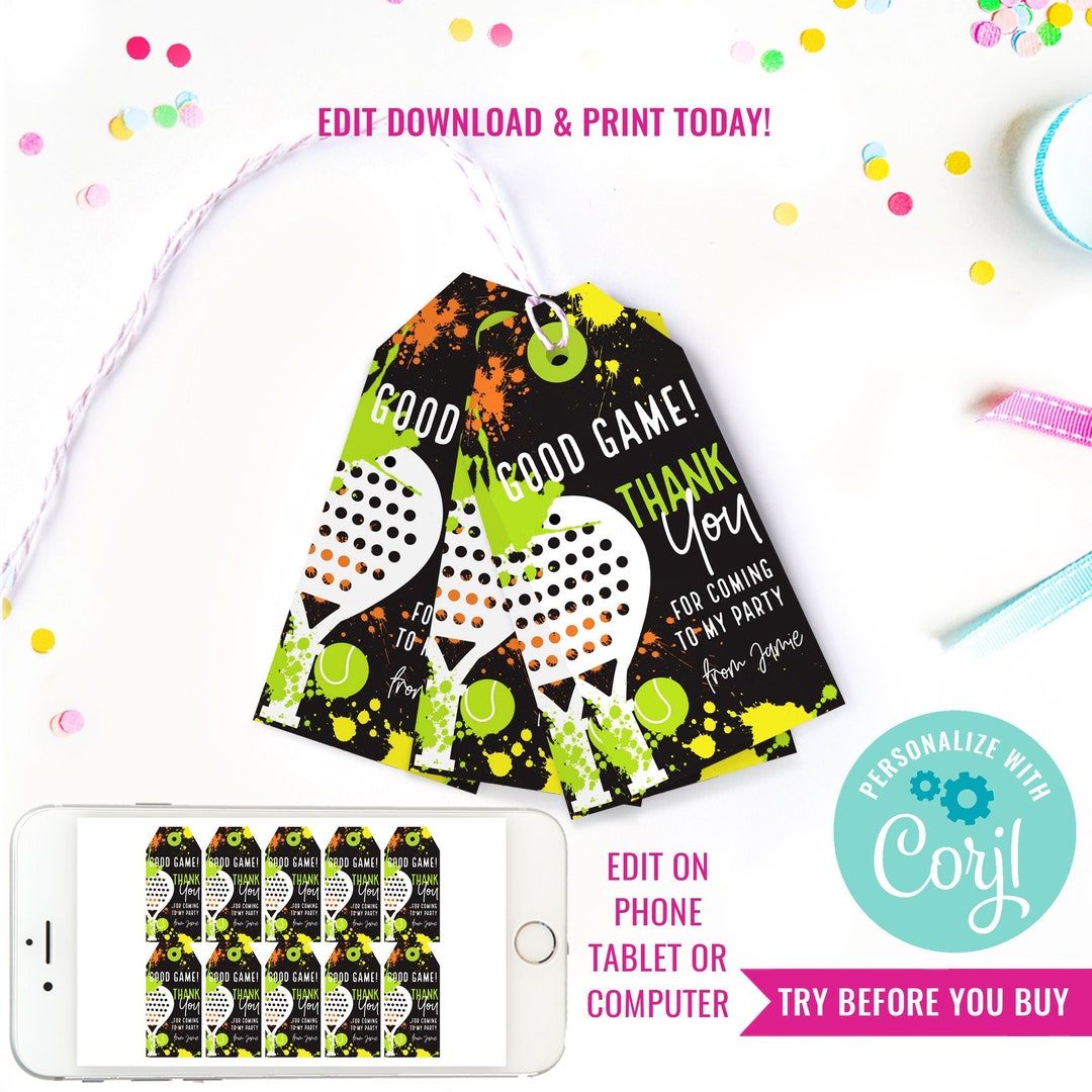 Kids Birthday Party Padel Favors Paddle Birthday Party Favor Tags Tween ...