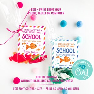 Valentines Day Kids School Gift Tag - Fish Valentines Tag - Classmate ...