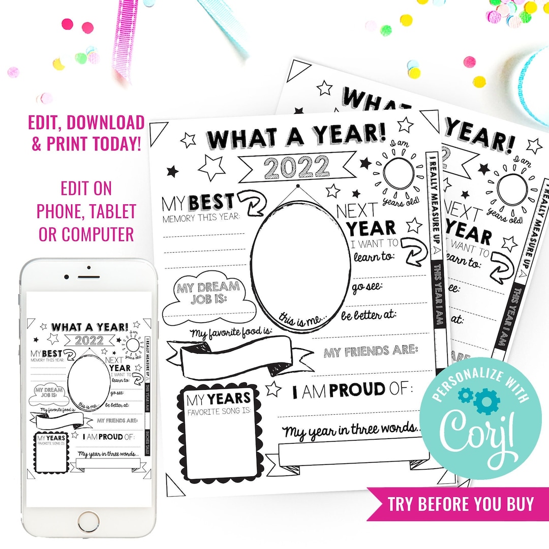 New Years Eve Coloring in Page Activity Kids New Years Printable ...