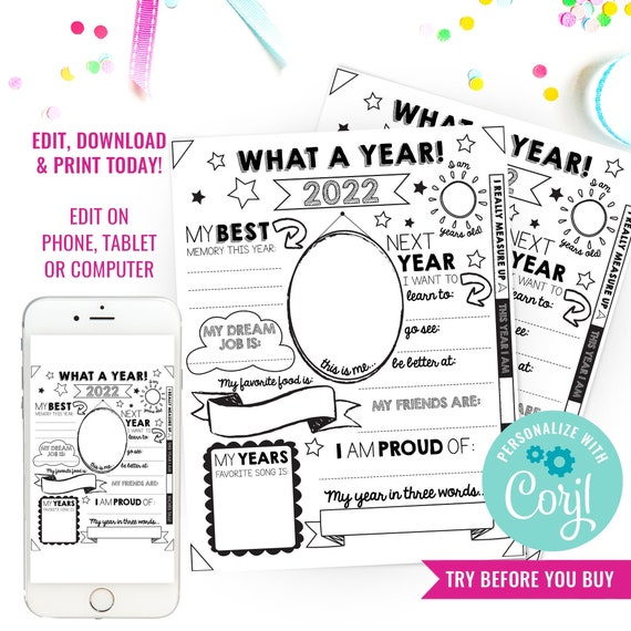 New Years Eve Coloring-In Page Activity - Kids New Years Printable ...