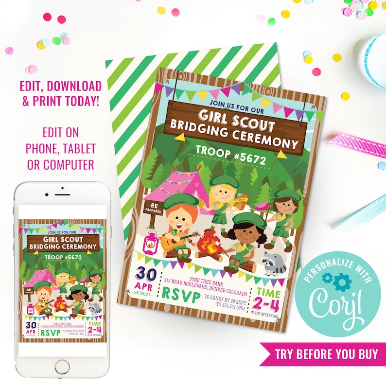 Girl Scout Bridging Ceremony Invitation Girl Scout - Etsy