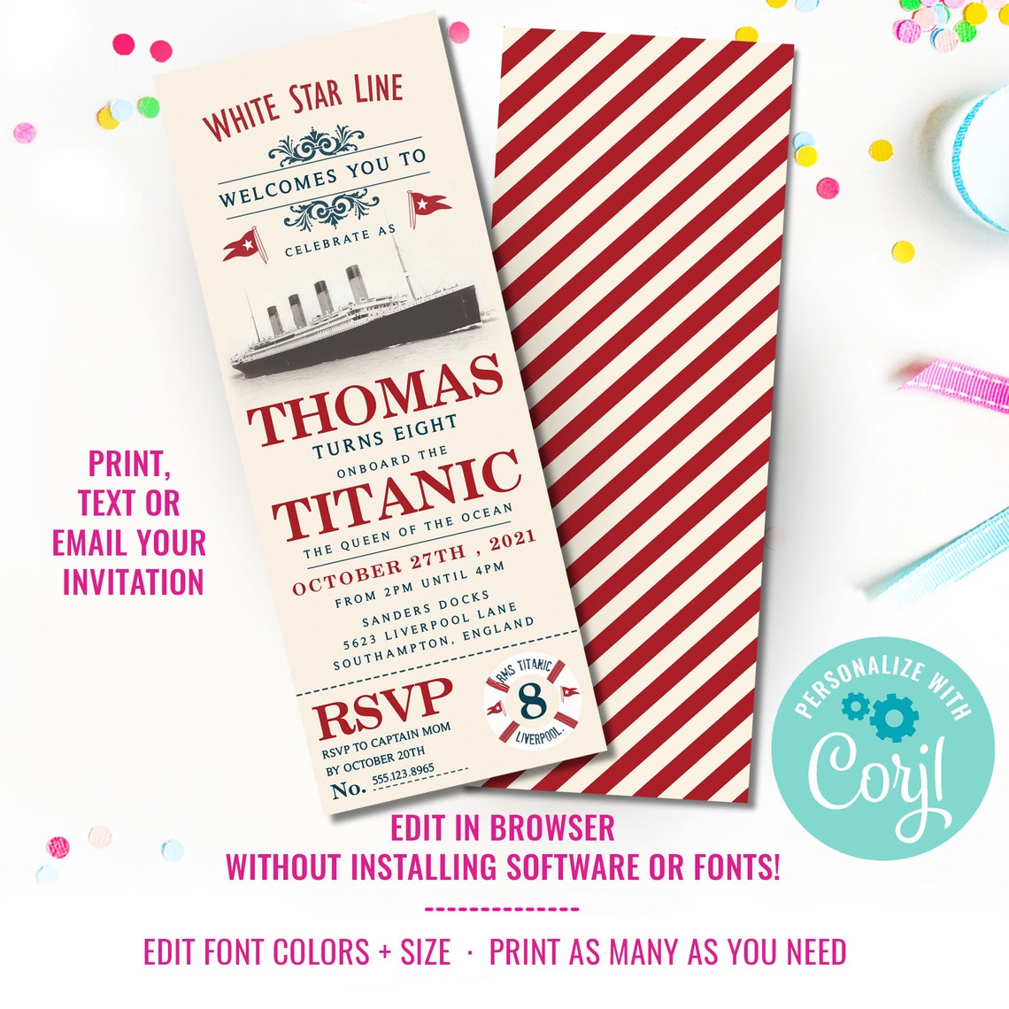 Titanic Birthday Party Invitation Vintage Titanic Party Invite Vintage ...