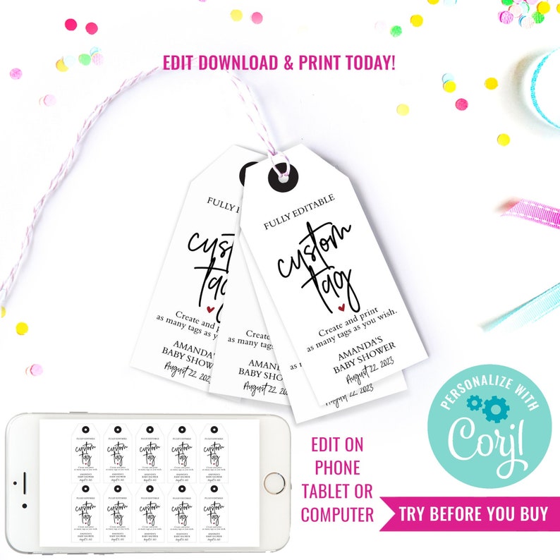 Editable Tags Instant Download Calligraphy Tag Custom Tag - Etsy