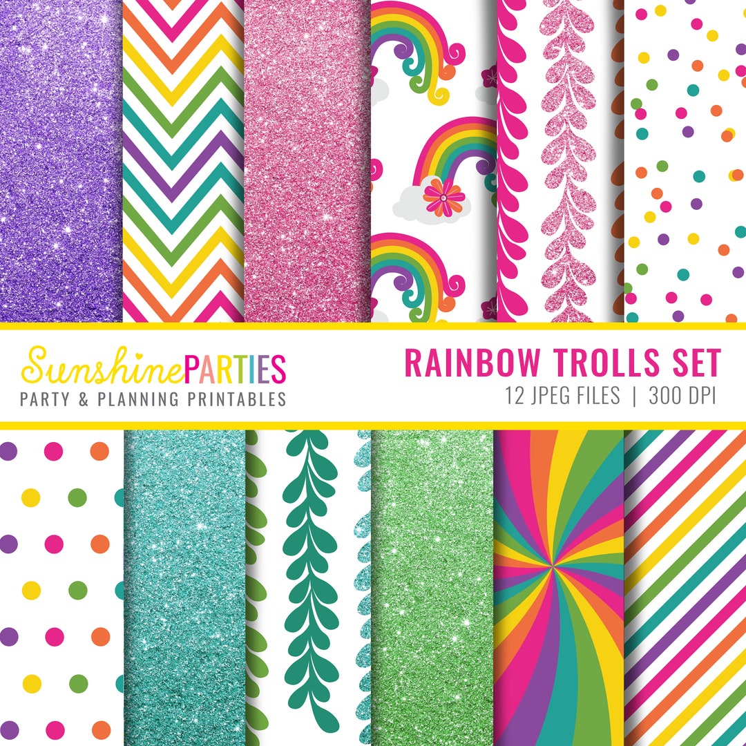 Digital Papers Trolls Inspired Digital Paper Set Rainbow Trolls Design ...