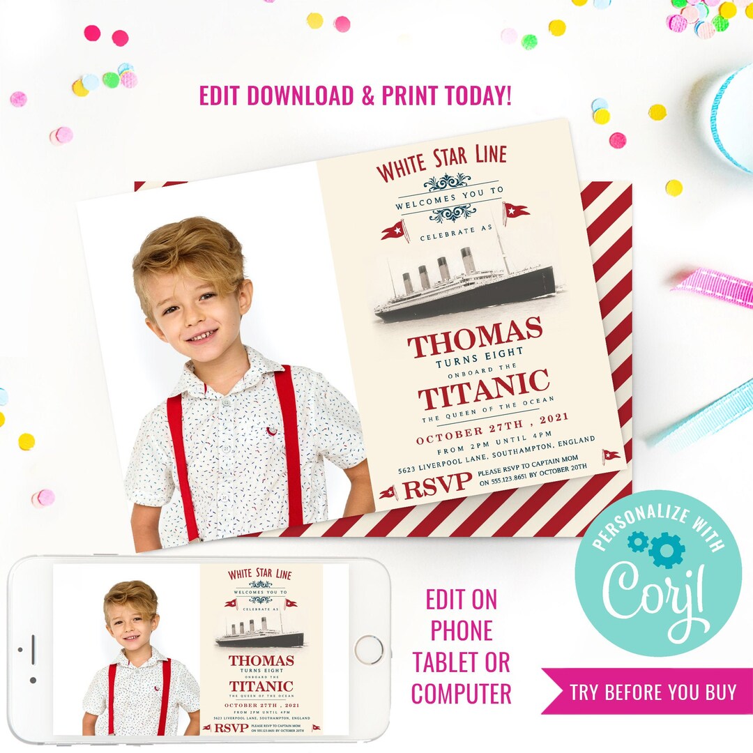 Titanic Party Picture Invitation Titanic Birthday Party Vintage Titanic ...